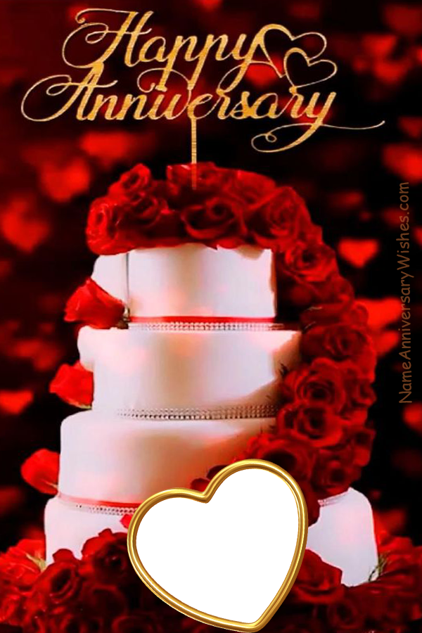 Happy Anniversary Red Roses Cake With Frame Photo And Name